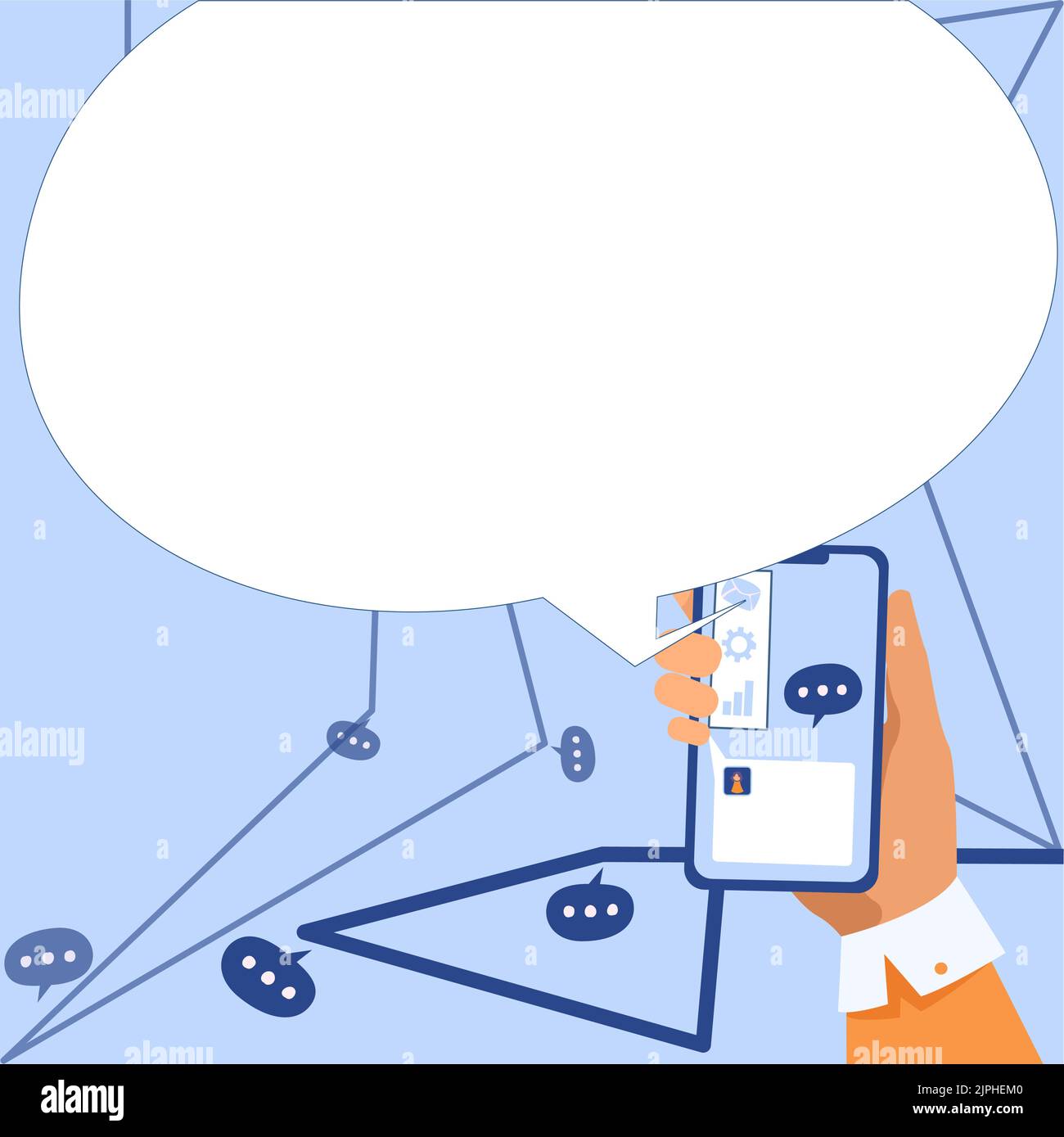 Businessman Holding Mobile Phone And Speech Bubble Popping Out With ...