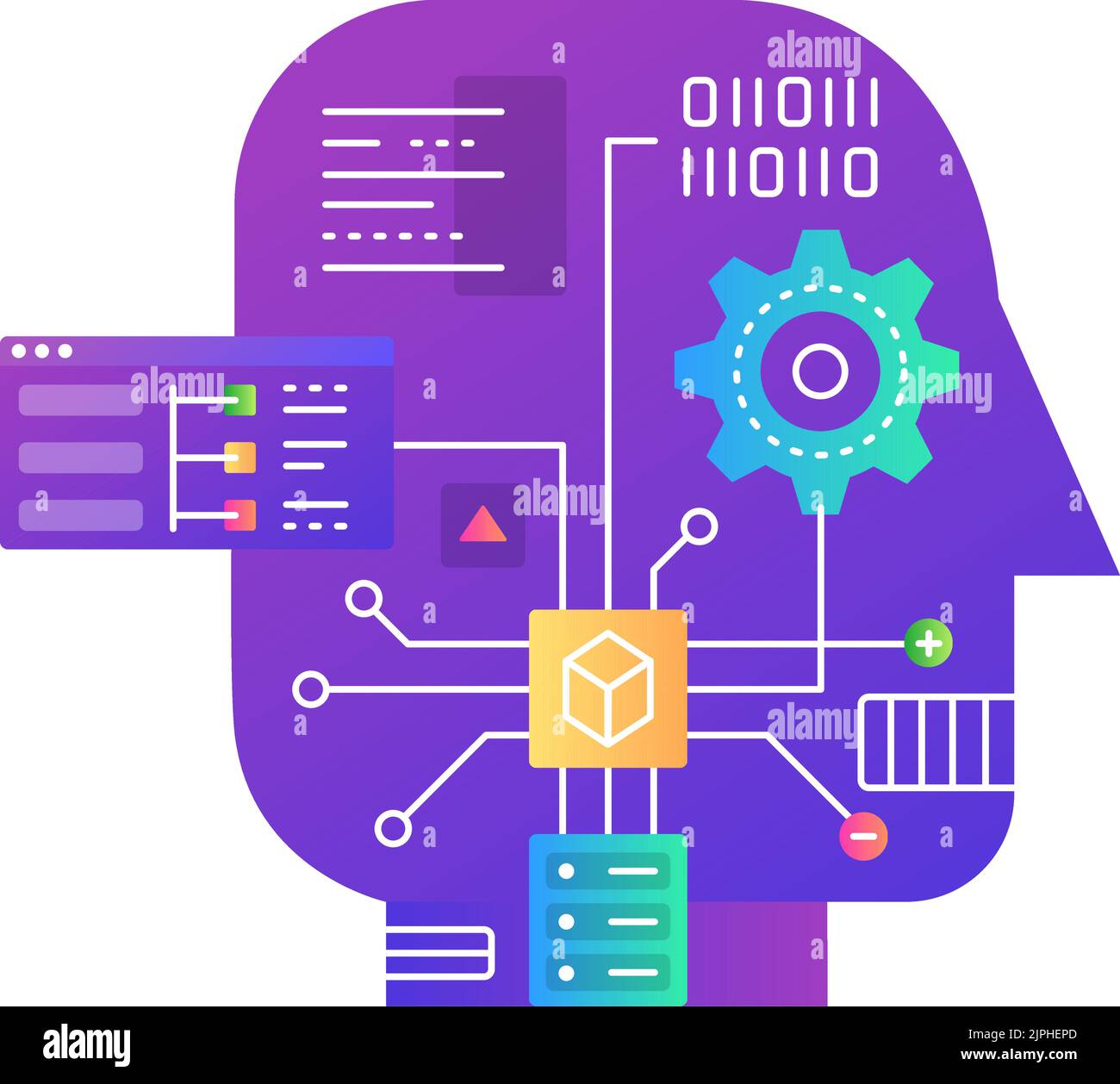 Machine learning icon. AI brain processing algorithm vector. Robotic technology and futuristic ...