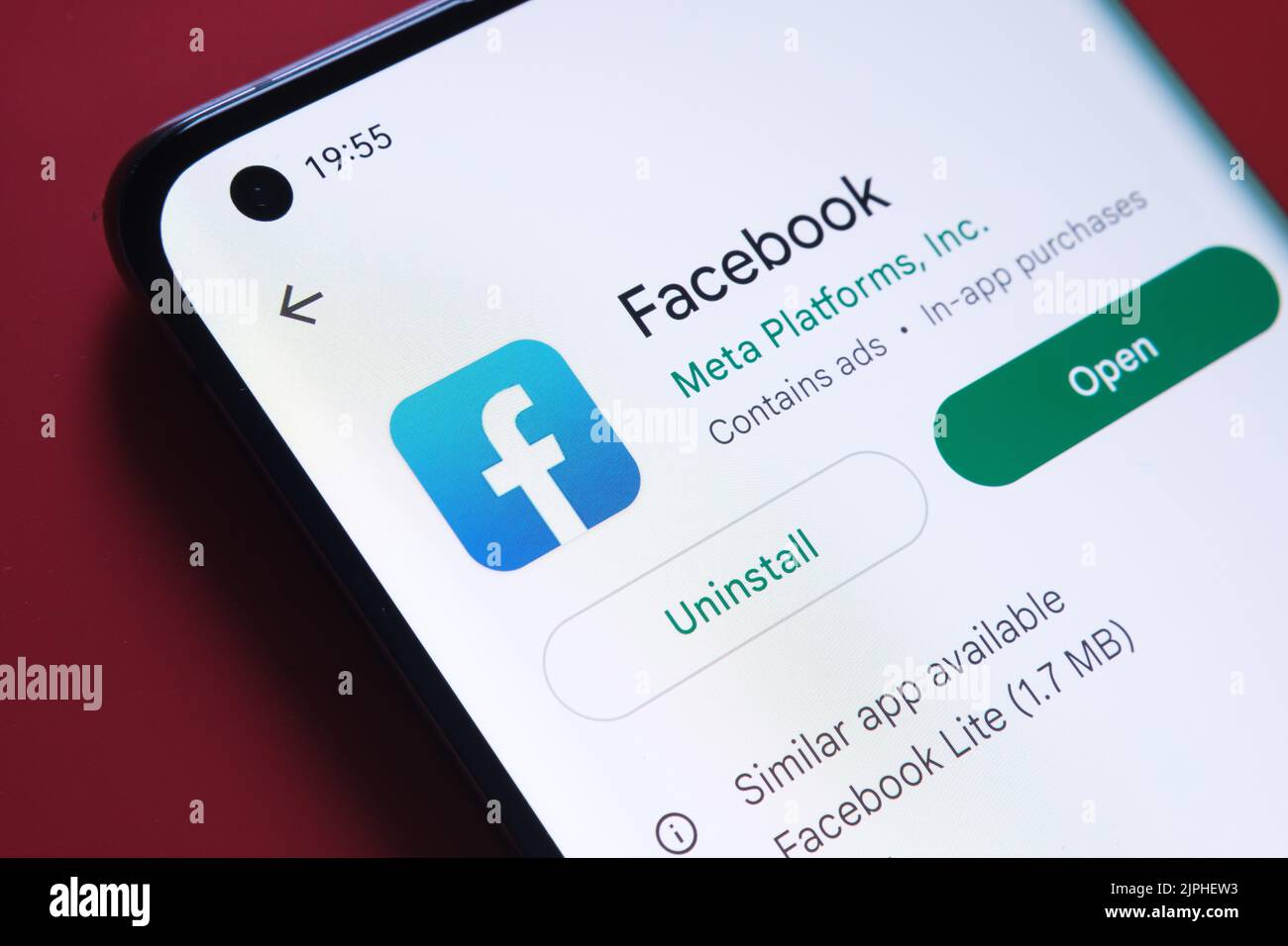 Facebook App Seen In Google Play Store On The Smartphone Screen Placed Facebook App Seen In Google Play Store On The Smartphone Screen Placed