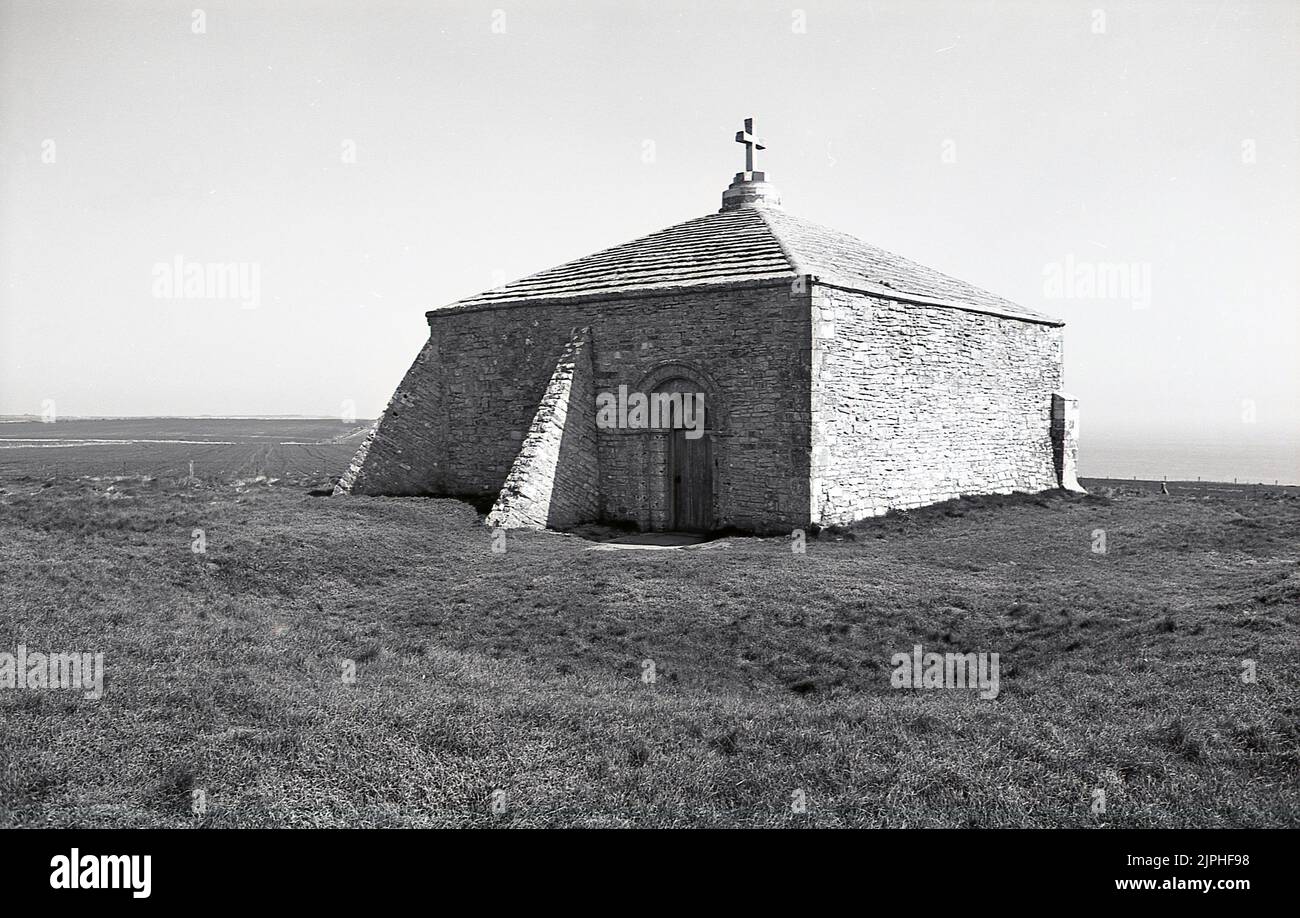 1980s, historical, small single-storey stone church or chapel, with ...