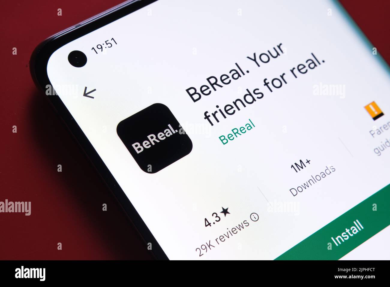 bereal app seen in Google Play Store on the smartphone screen placed on ...