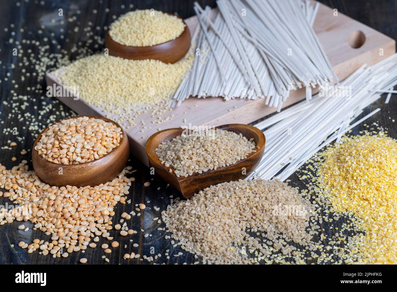 Fresh uncooked bulgur porridge on the table, cooking dishes from ...