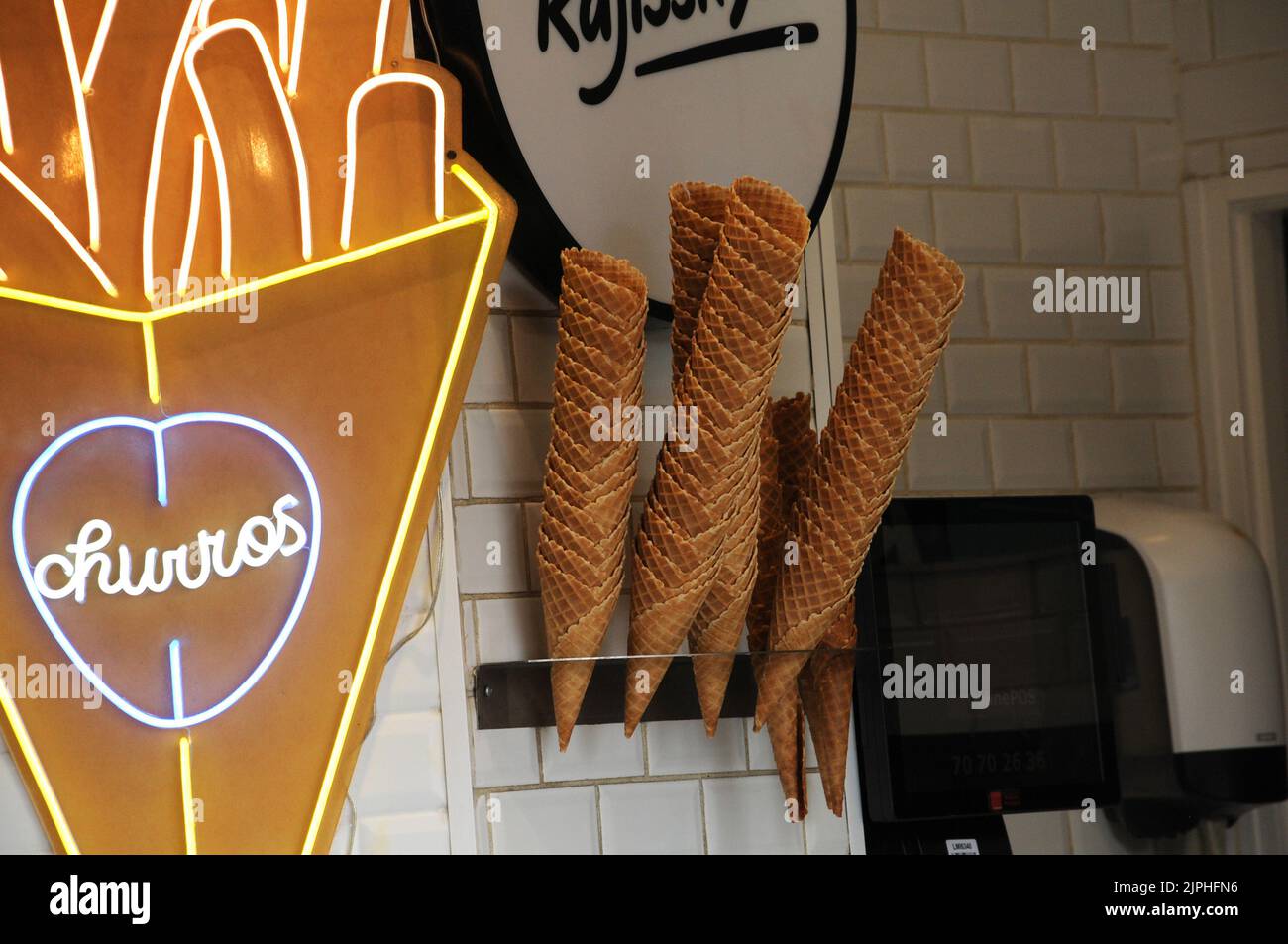 Copenhagen /Denmark/18 August 2022/ Ice cream shop in danish capital ...