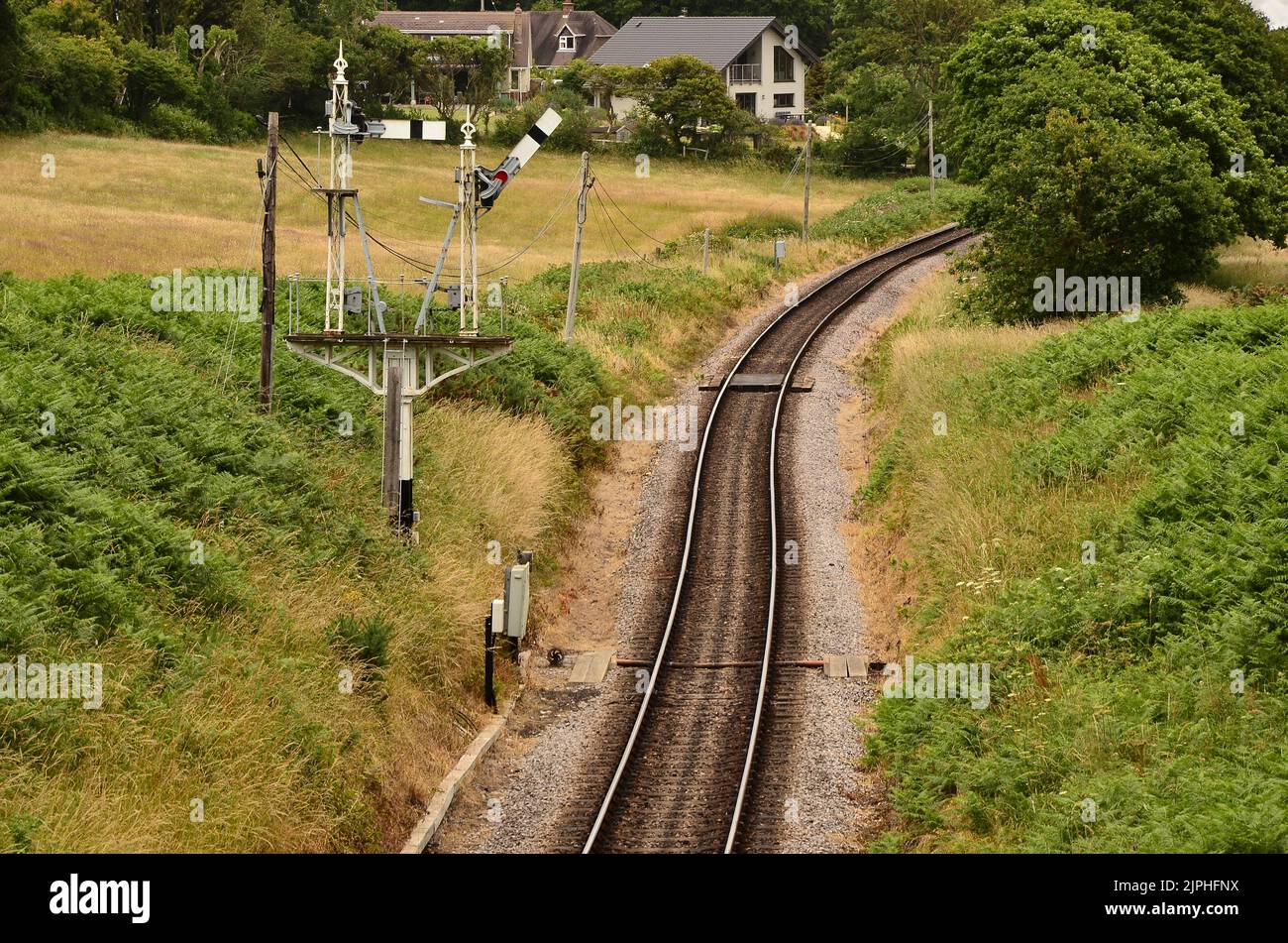 Rail track and signals near Harman's Cross station on the Swanage steam ...