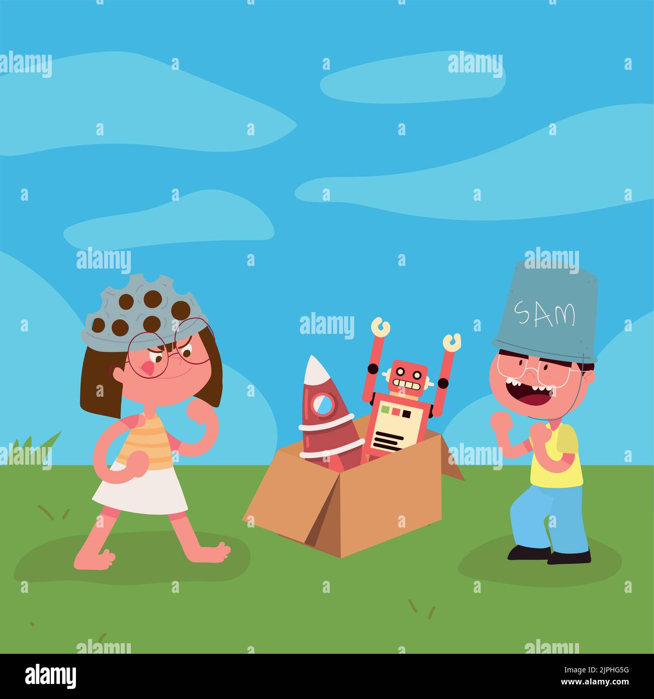 kids playing with box Stock Vector Image & Art - Alamy