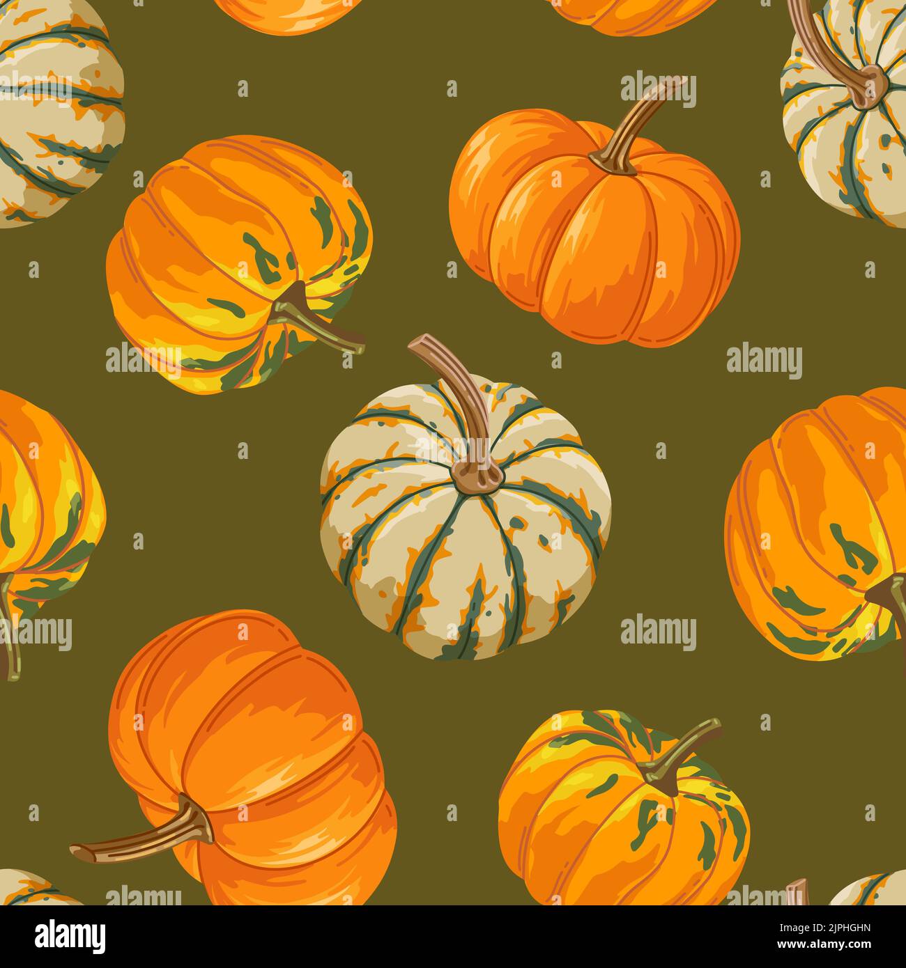 Pumpkin pattern on khaki background in cartoon style for print and ...