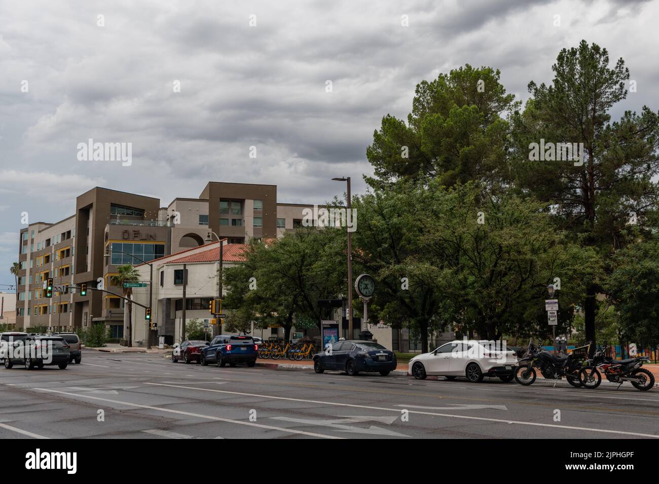 Scenic downtown Tucson vista after heavy monsoonal rainstorm, southern ...