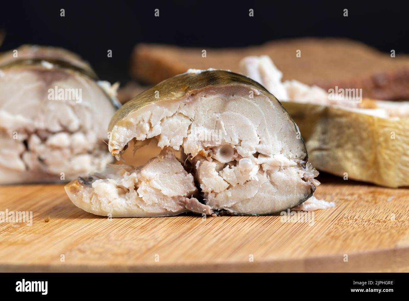 cut into pieces of smoked mackerel during cooking , smoked mackerel ...