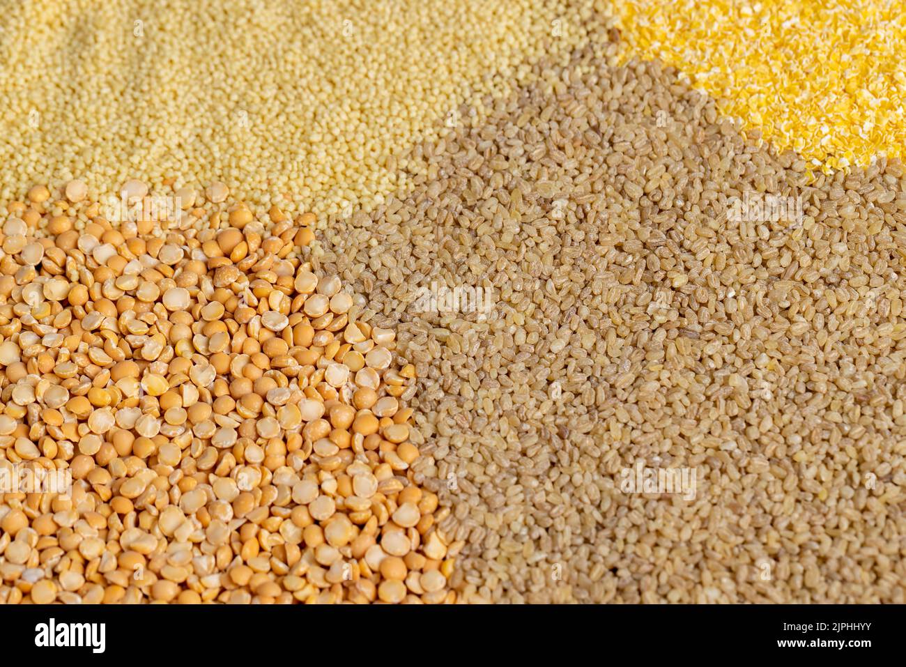 Mixed raw cereals from different types of plants, cooking from ...