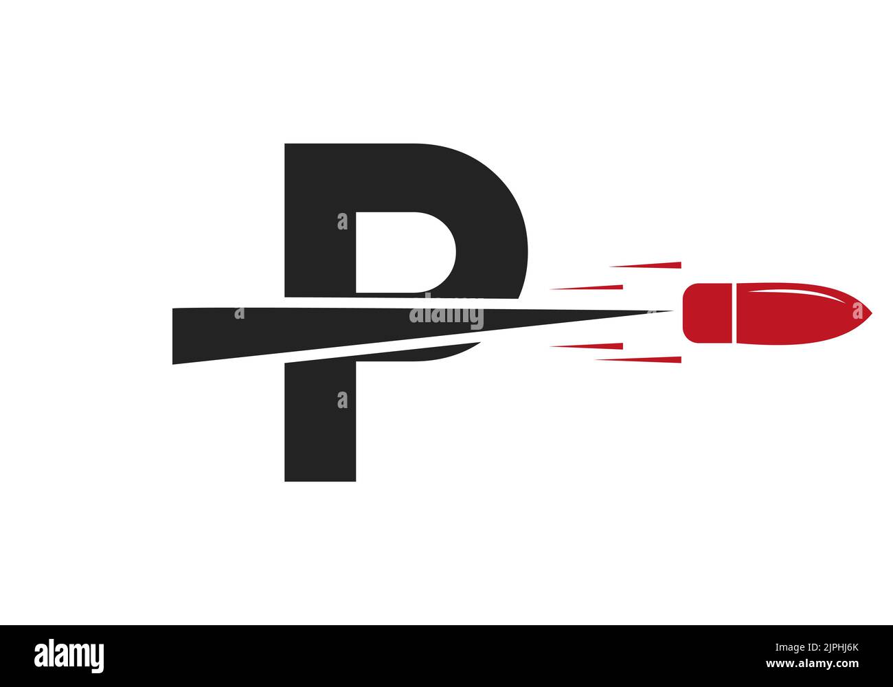 Letter P Shot Bullet Logo Vector Template Concept For Defense Logotype ...