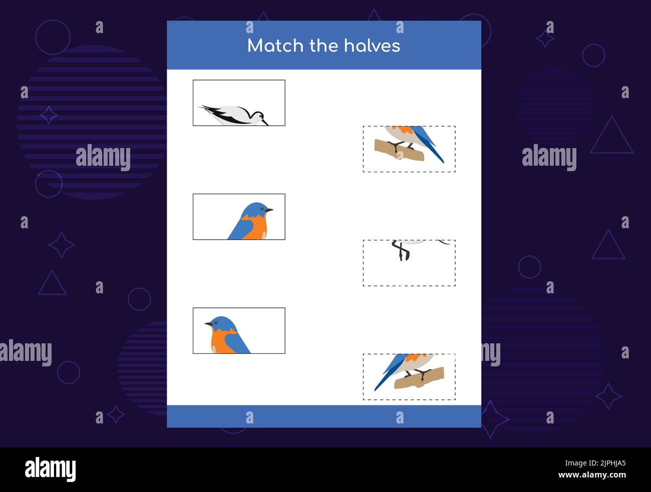 Matching game. Match halves of Birds. Educational game for children ...