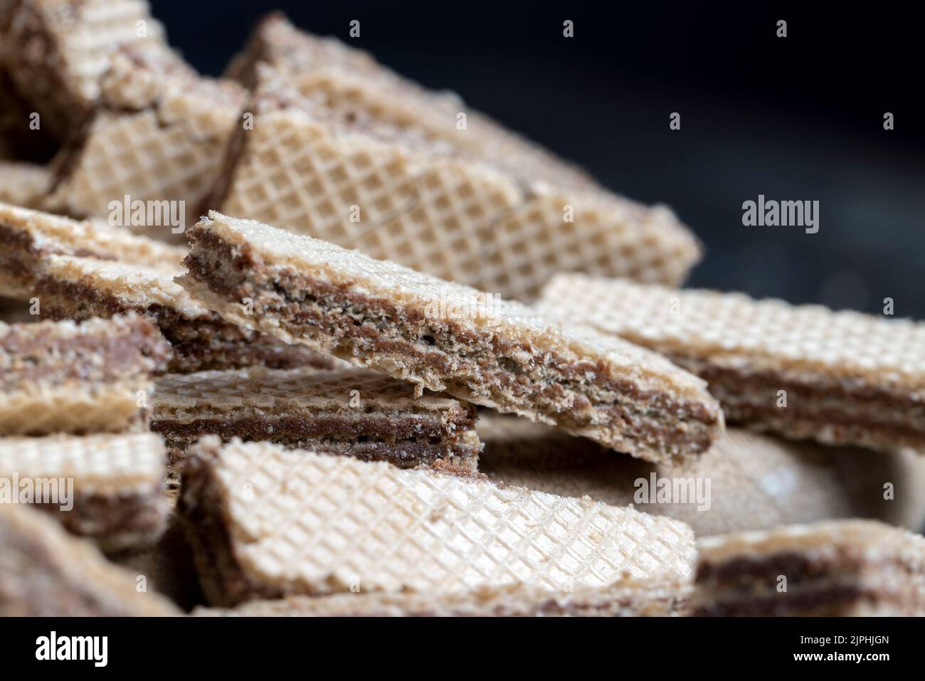crisp fresh waffles with chocolate filling, thin multi-layered waffles ...