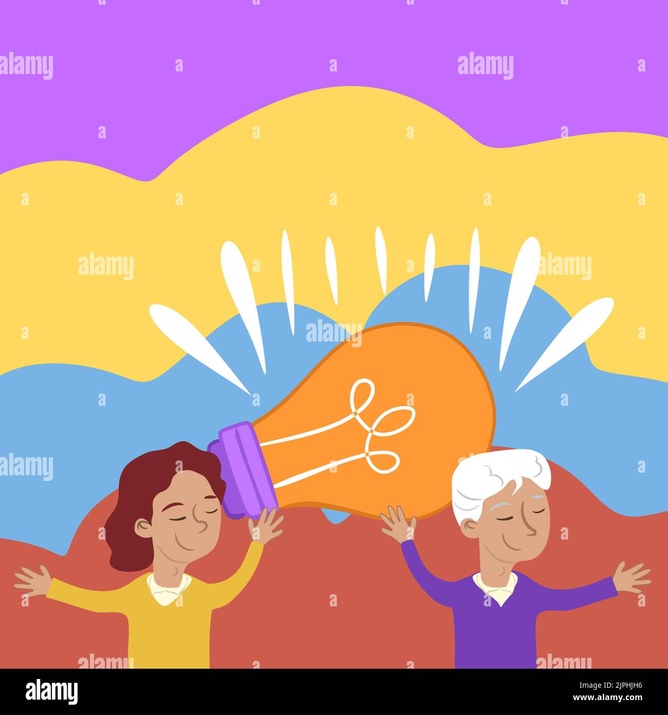 Two Colleagues Holding Lamp Presenting New Achievement Reached ...