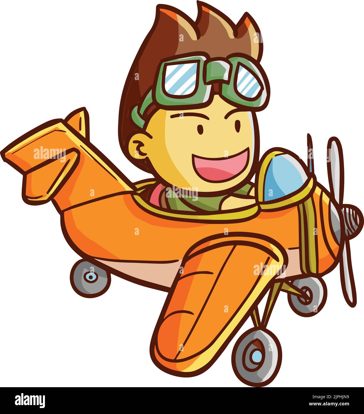 A graphic design of a male cartoon character in a helicopter isolated ...