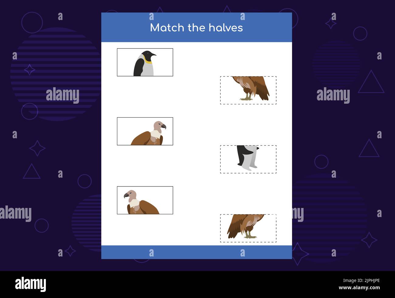 Matching game. Match halves of Birds. Educational game for children ...