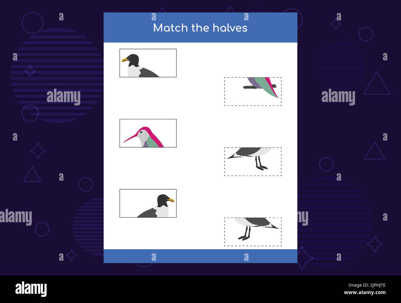 Matching game. Match halves of Birds. Educational game for children ...