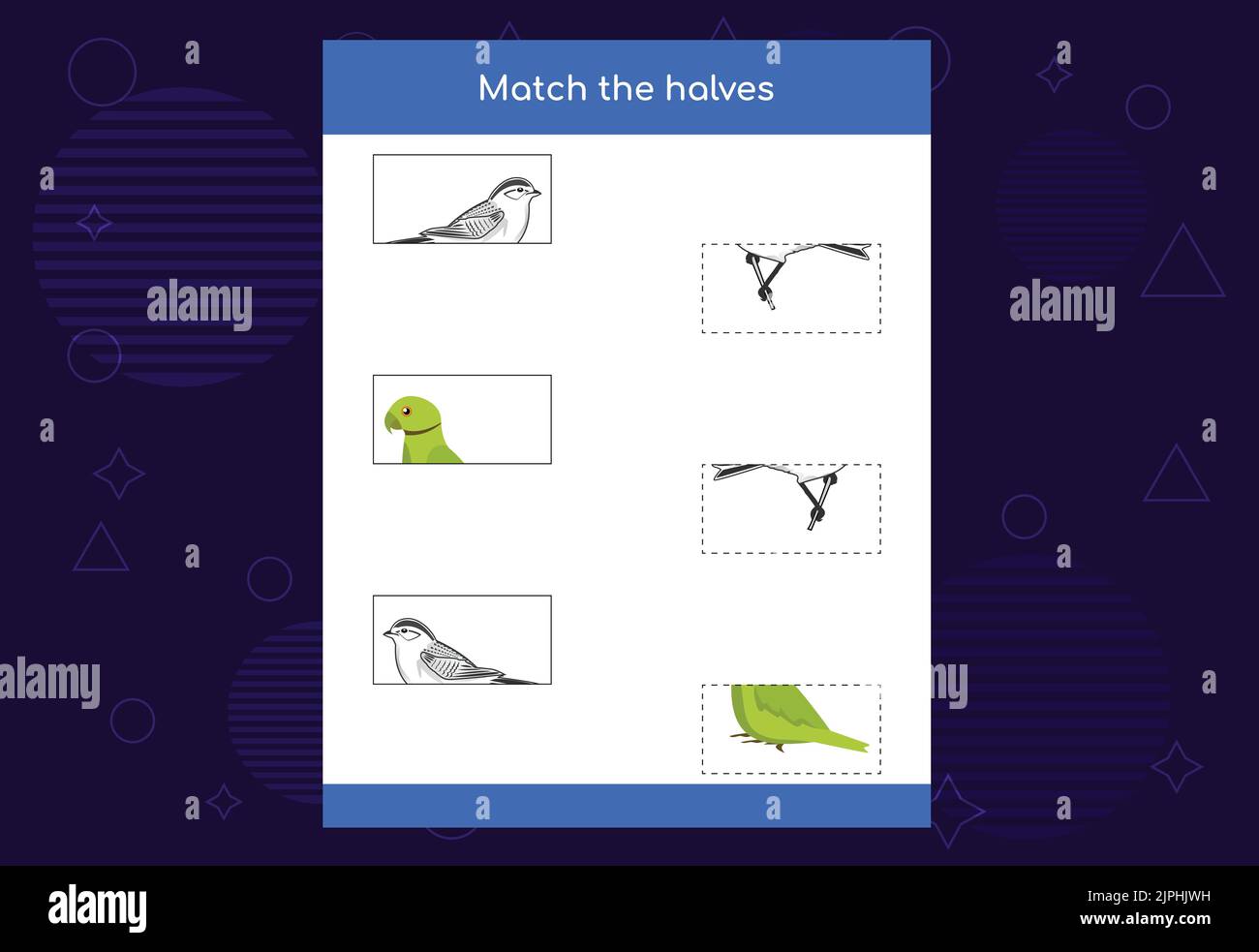 Matching game. Match halves of Birds. Educational game for children ...