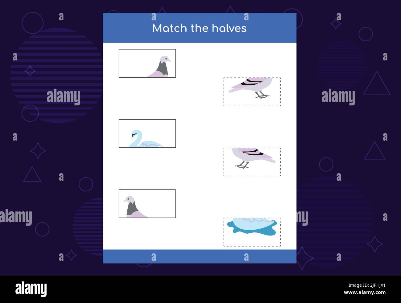 Matching game. Match halves of Birds. Educational game for children ...