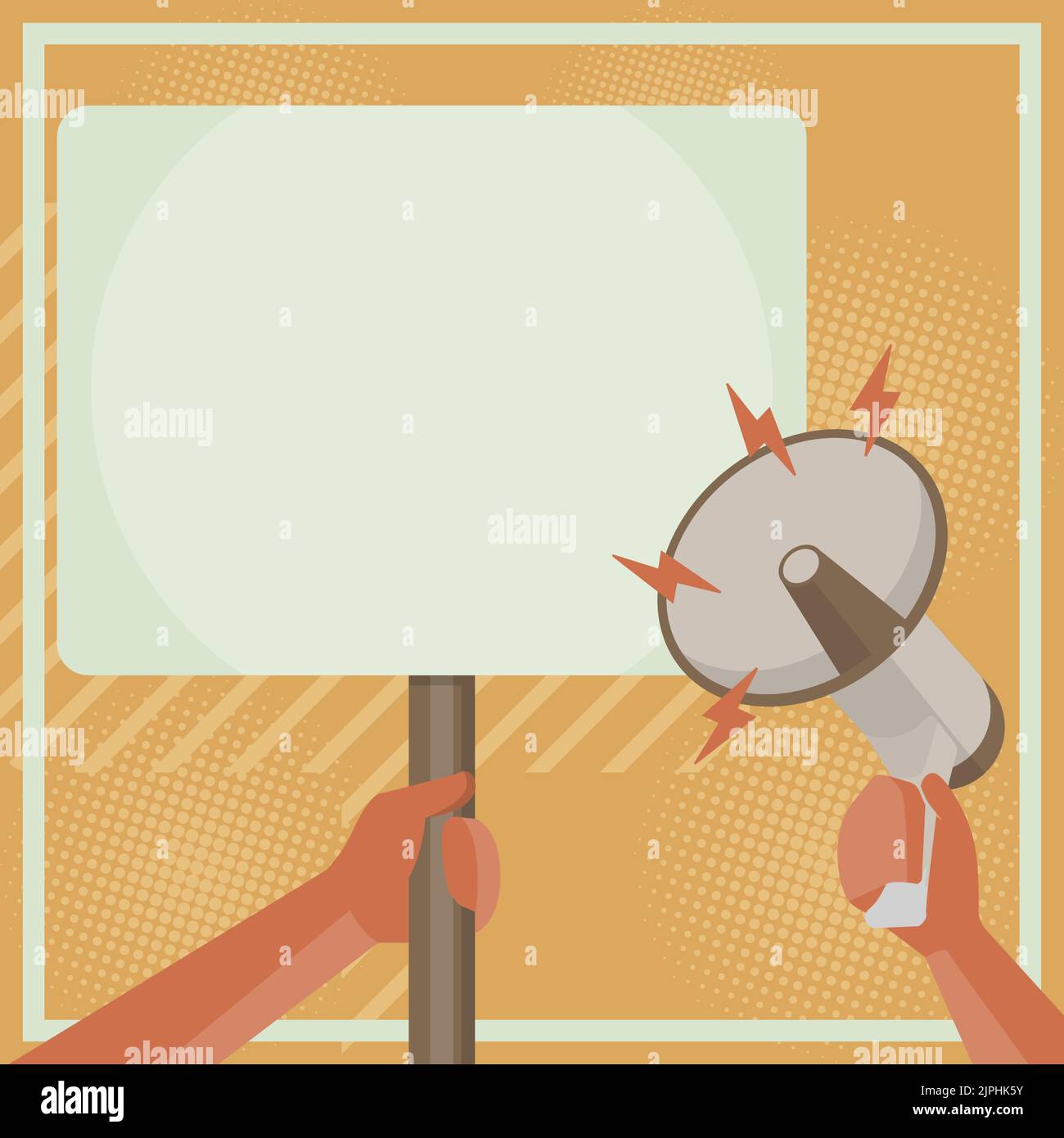 Illustration Of Hand Holding Megaphone Pointing At Blank Plaque In Hand ...