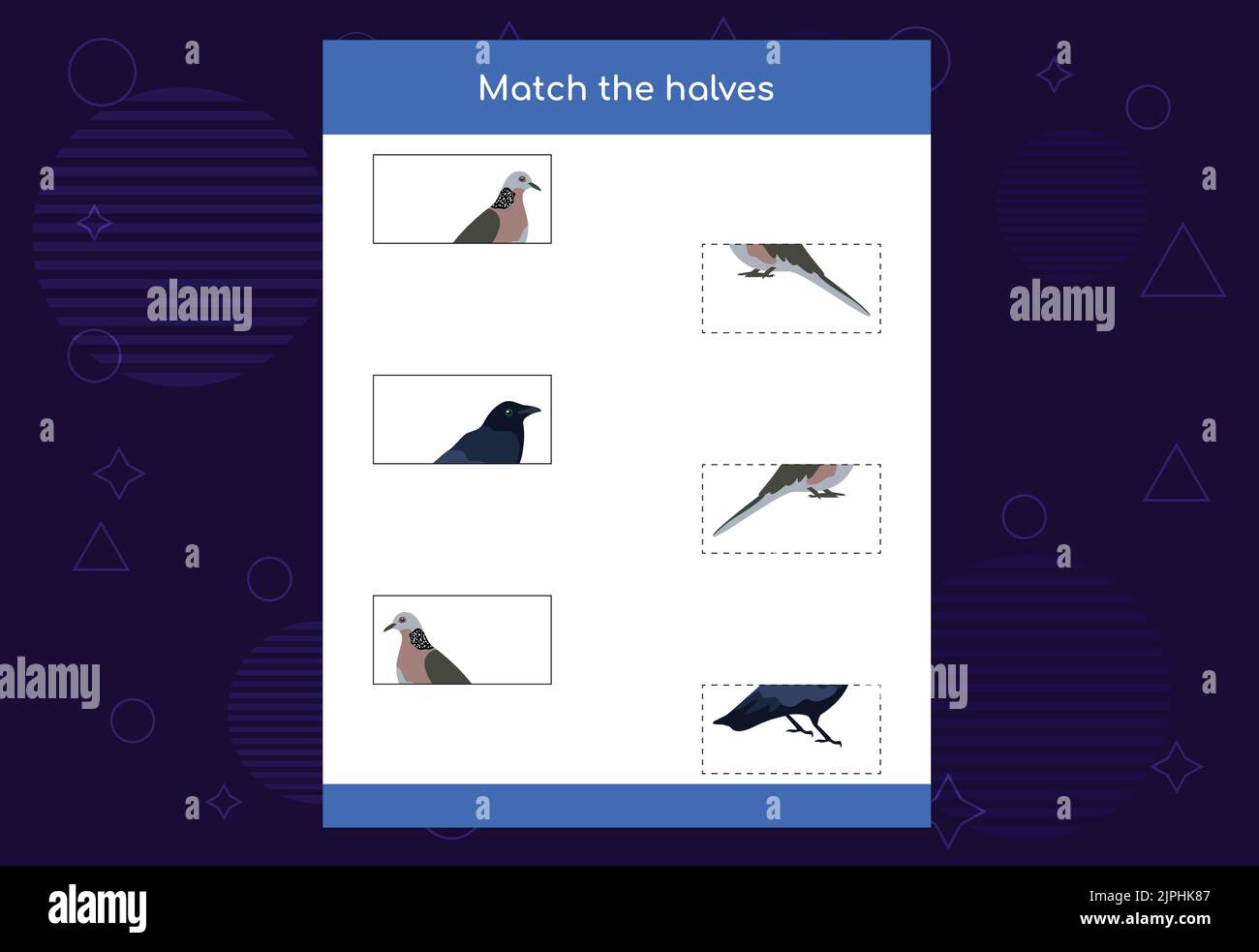Matching game. Match halves of Birds. Educational game for children ...