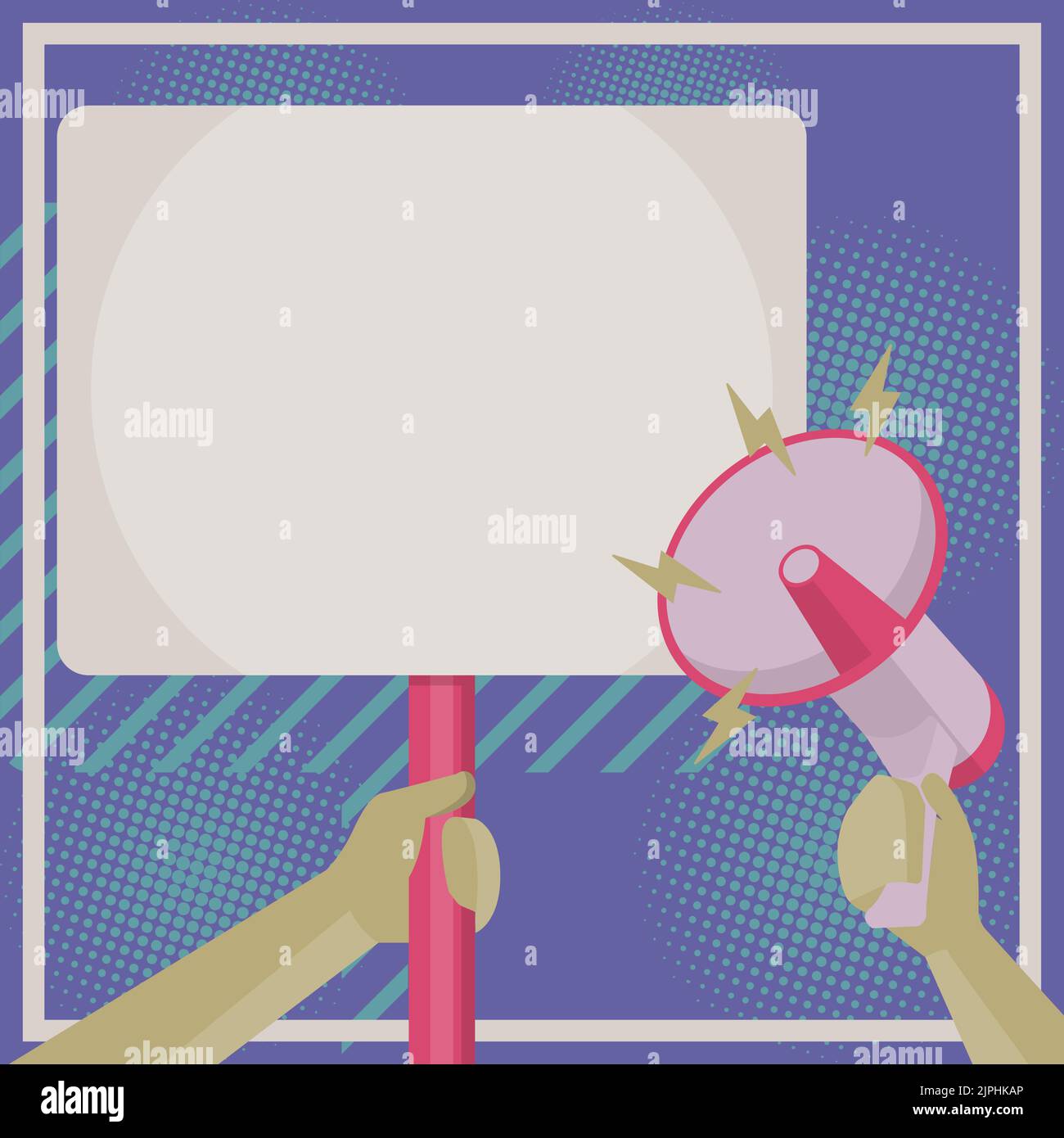 Illustration Of Hand Holding Megaphone Pointing At Blank Plaque In Hand ...