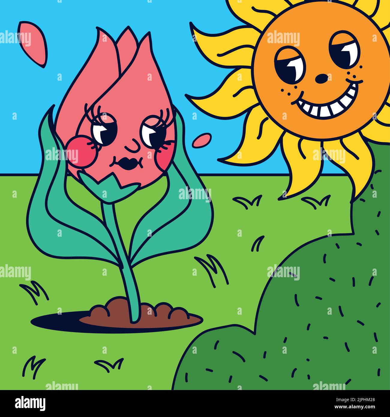 cartoon sun and flower retro Stock Vector Image & Art - Alamy