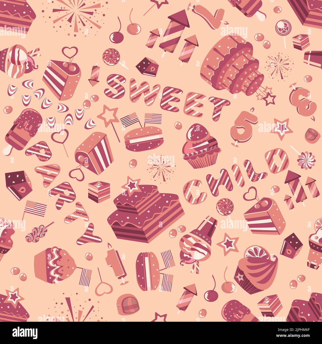 Sweets party orange and blue seamless wallpaper Stock Vector Image ...