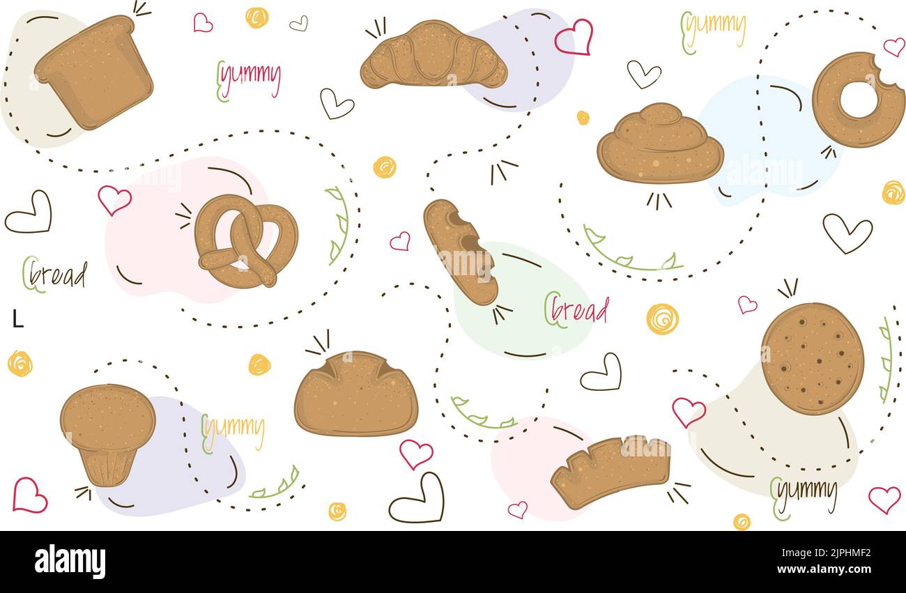 Set of bakery products Breakfast time Vector illustration Stock Vector ...