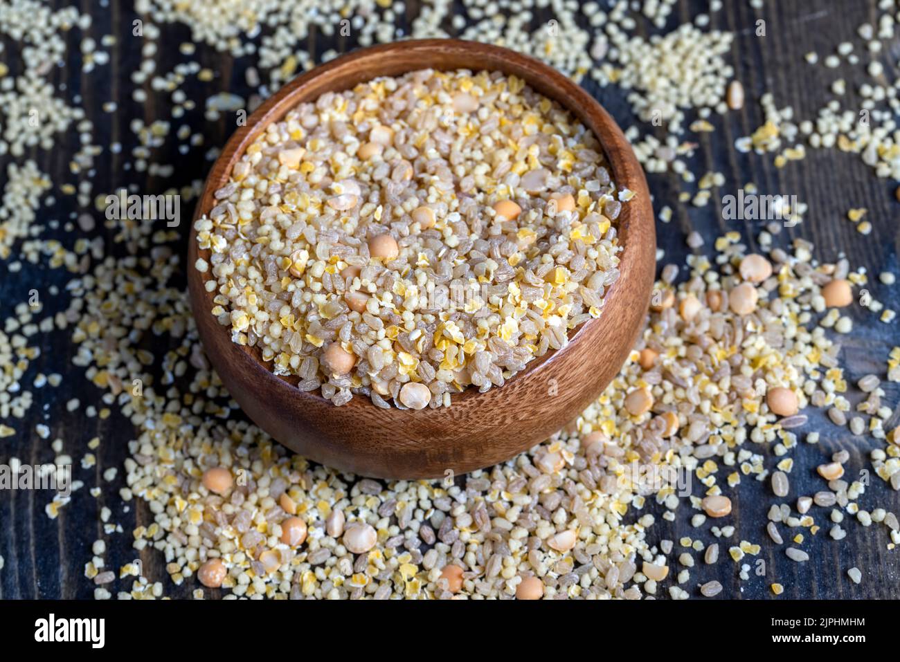 Mixed raw cereals from different types of plants, cooking from ...