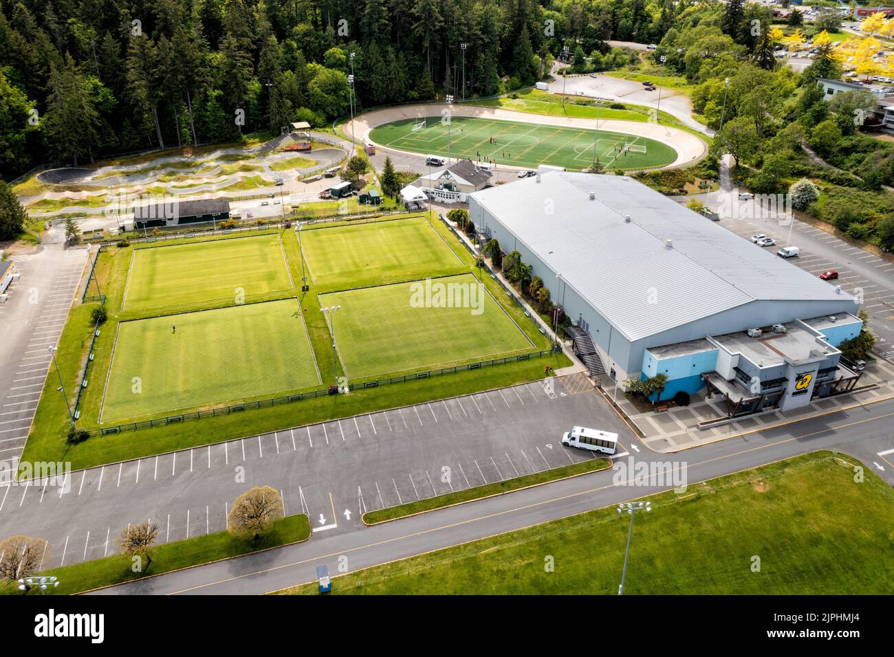 An aerial view of the Q Centre arena at Westshore Parks and Recreation ...