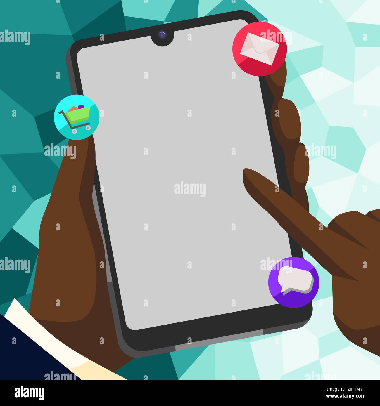 Businessman Holding Mobile Phone With Important Messages And Pointing ...