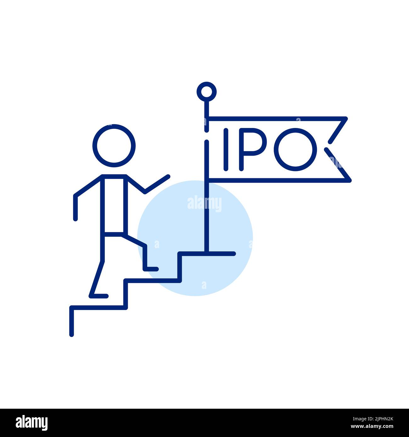 Person climbing a ladder to a flag with letters IPO. Successful ...