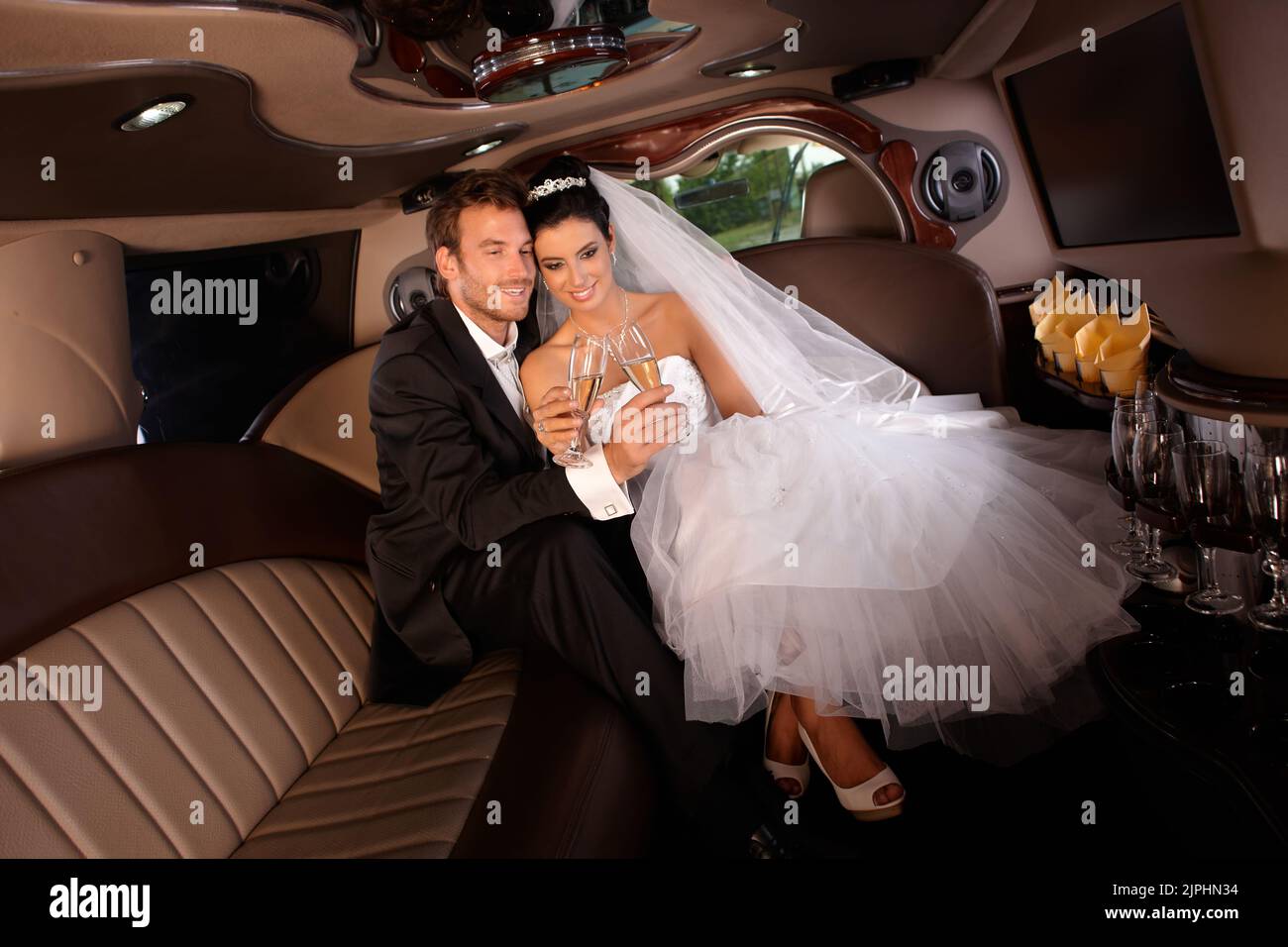 luxury, champagne, limousine, bridal couple, just married, prosperity ...