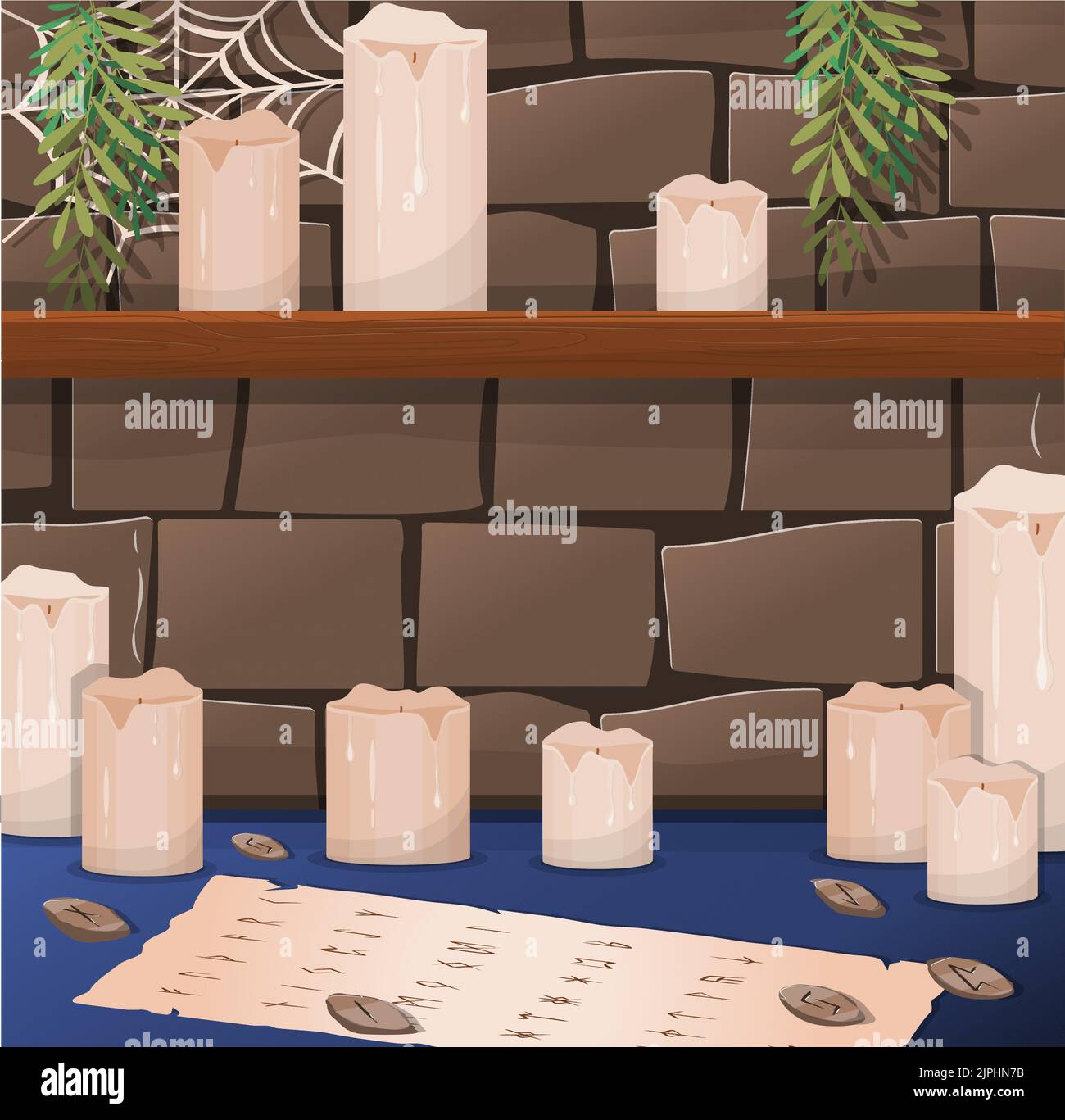 Vector burning candles with dripping or flowing wax. Flat candles with ...