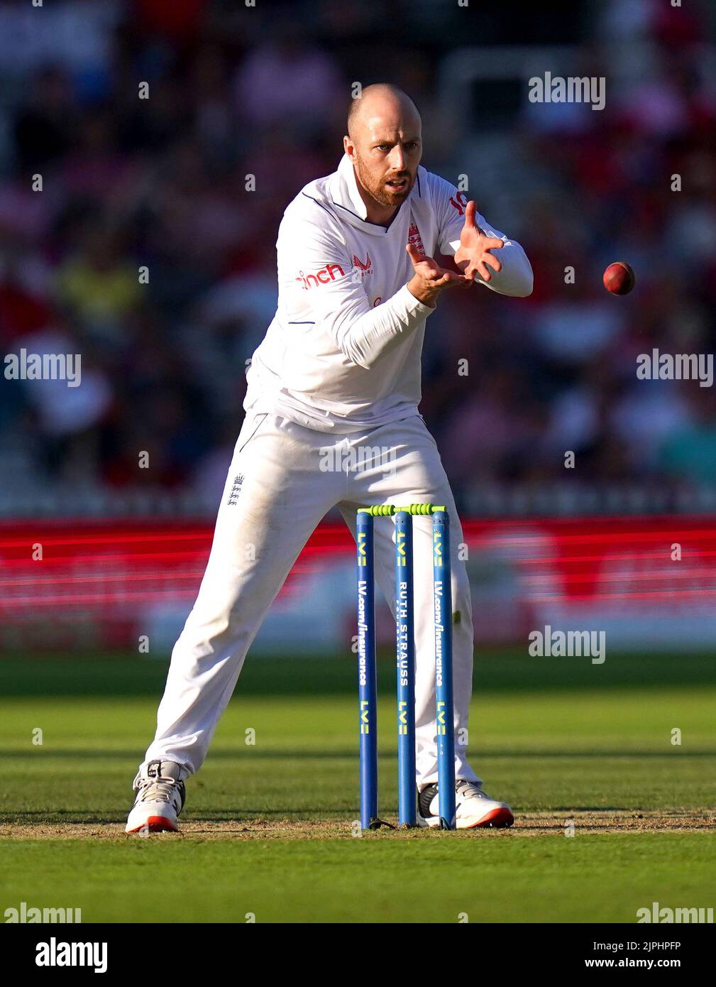 England's Jack Leach bowls during day two of the first LV= Insurance ...