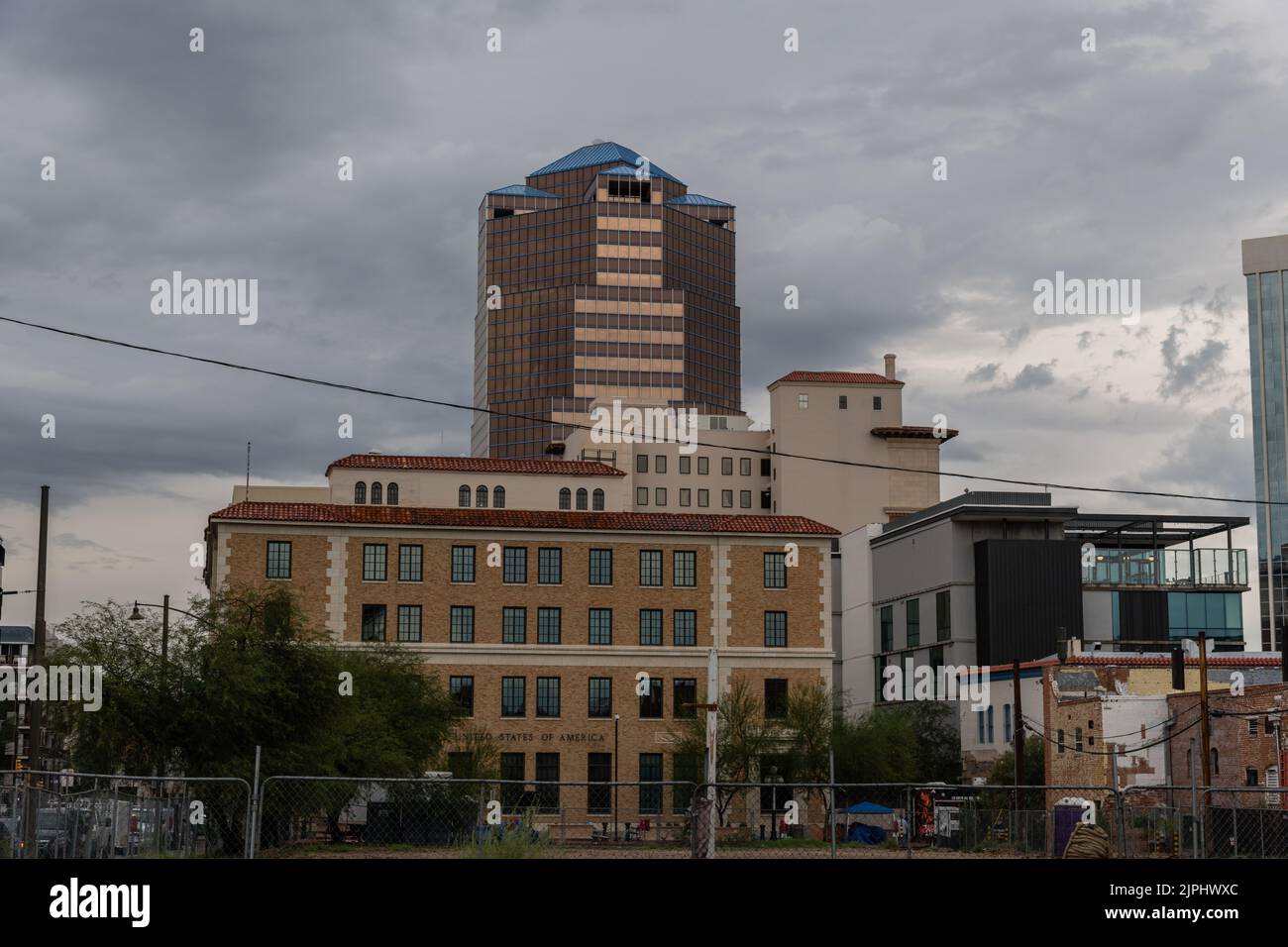 Scenic downtown Tucson vista after heavy monsoonal rainstorm, southern ...