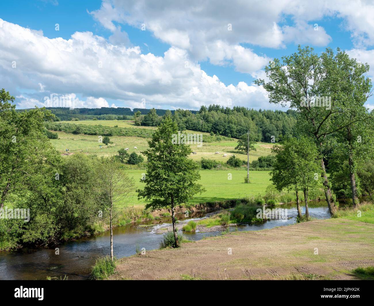 river ourthe occidentale in belgian ardennes countryside in summer ...