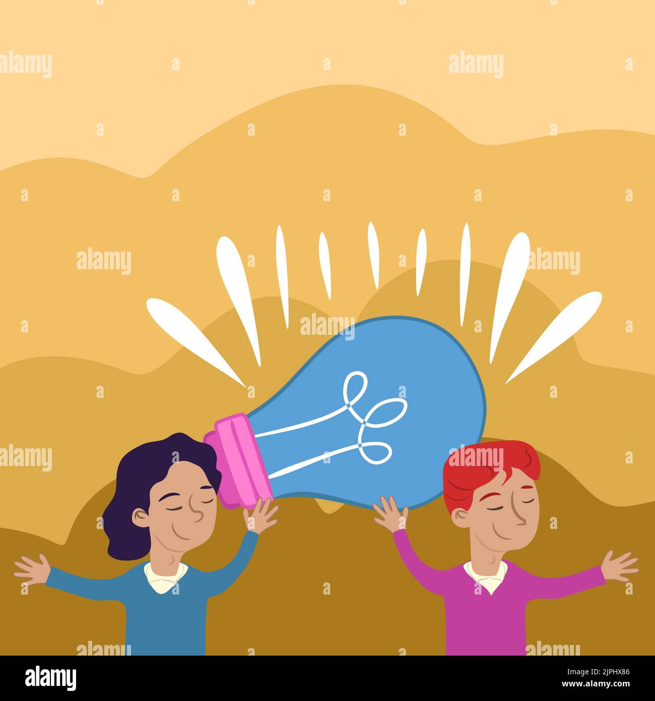 Two Colleagues Holding Lamp Presenting New Achievement Reached ...