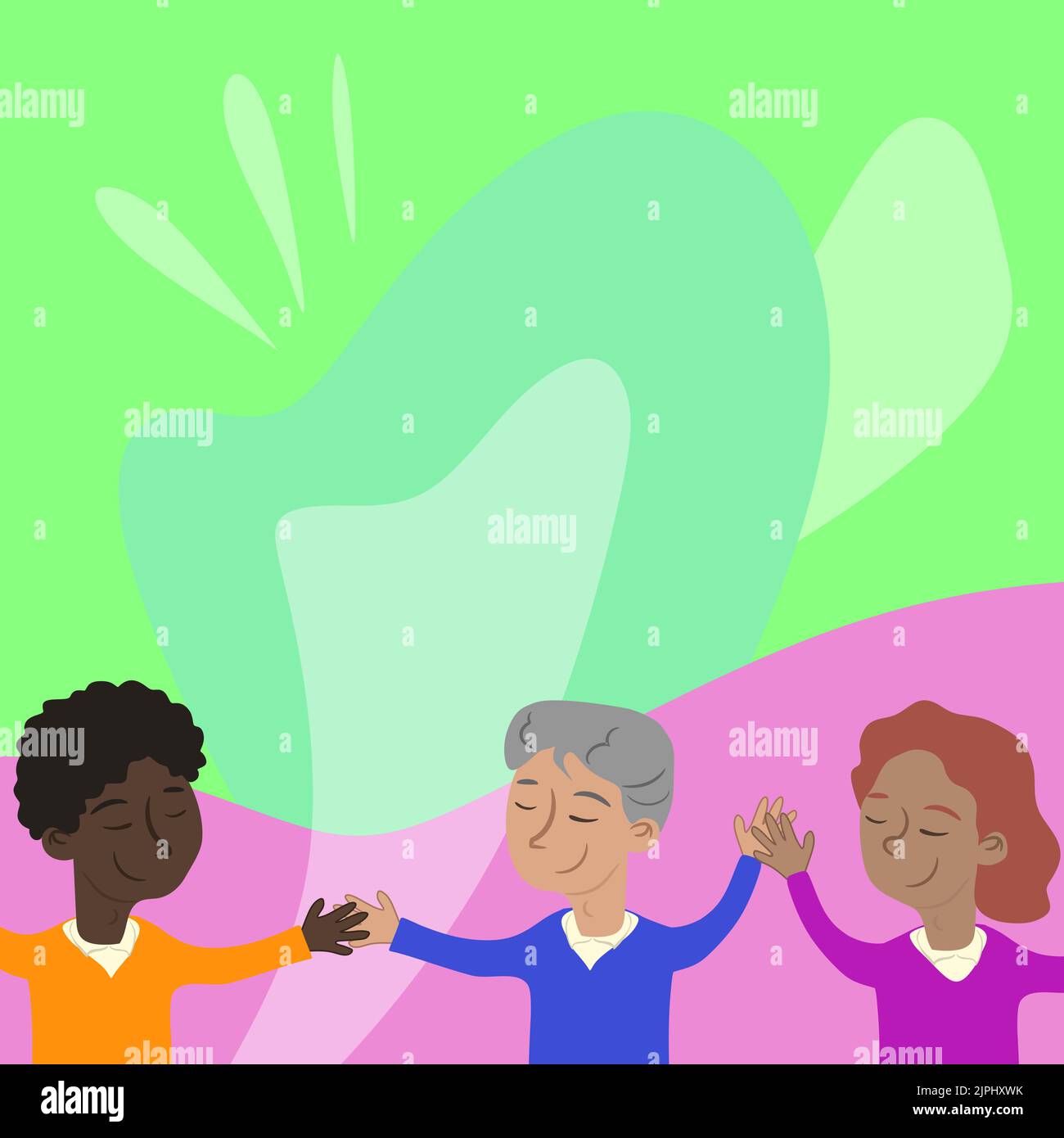 Three Standing People Drawing Holding Hands Showing Team Support And ...