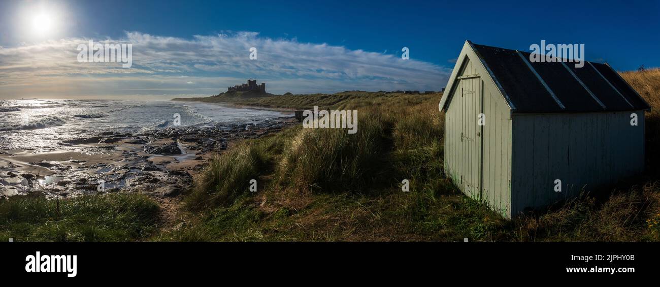 Bamburgh Castle on the coastline of Northumberland. Once the residence ...
