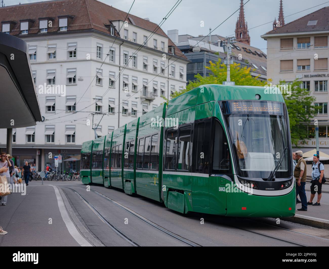 Basel, Switzerland - July 4 2022: public transport in the city. Green ...
