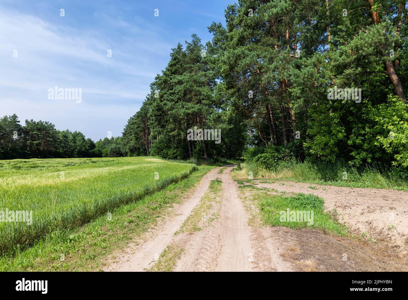 unpaved highway in rural areas, part of the road for cars without ...