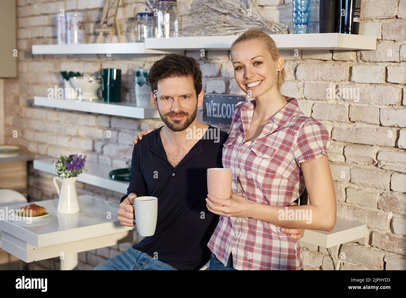 couple, embracing, home, coffee, pairs, cuddling, hug, hugging, homes, coffees Stock Photo - Alamy
