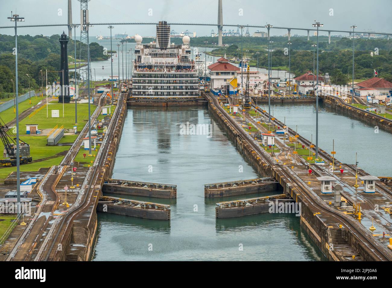 Lock Gates Closing On The Panama Canal, Panama, Central America Stock ...