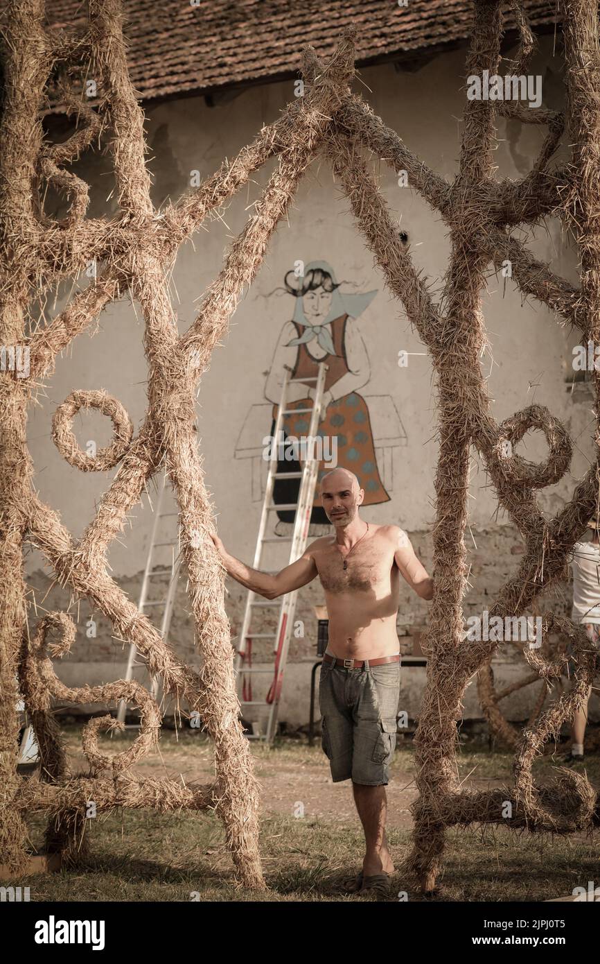Bilje, Croatia. 18th Aug, 2022. Sculptor Nikola Faller is seen at The ...