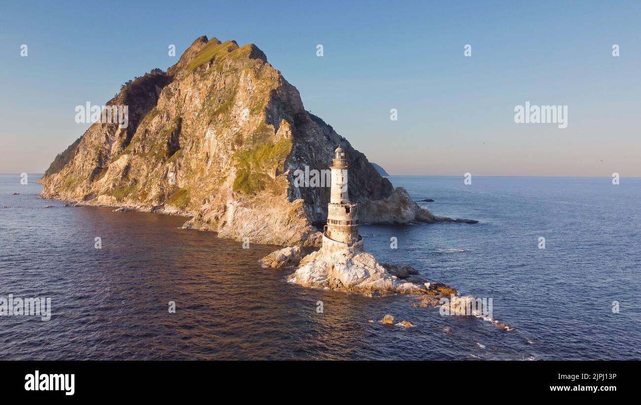 Aerial View The abandoned lighthouse Aniva in Sakhalin Island,Russia ...