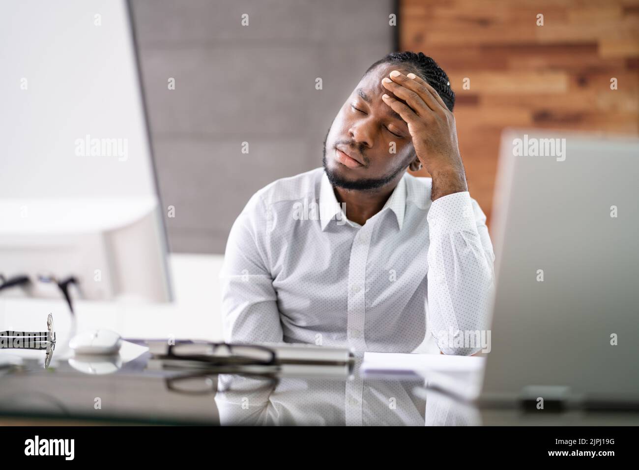 Bored Unhappy Man Watching In Online Virtual Lecture Webinar Stock ...