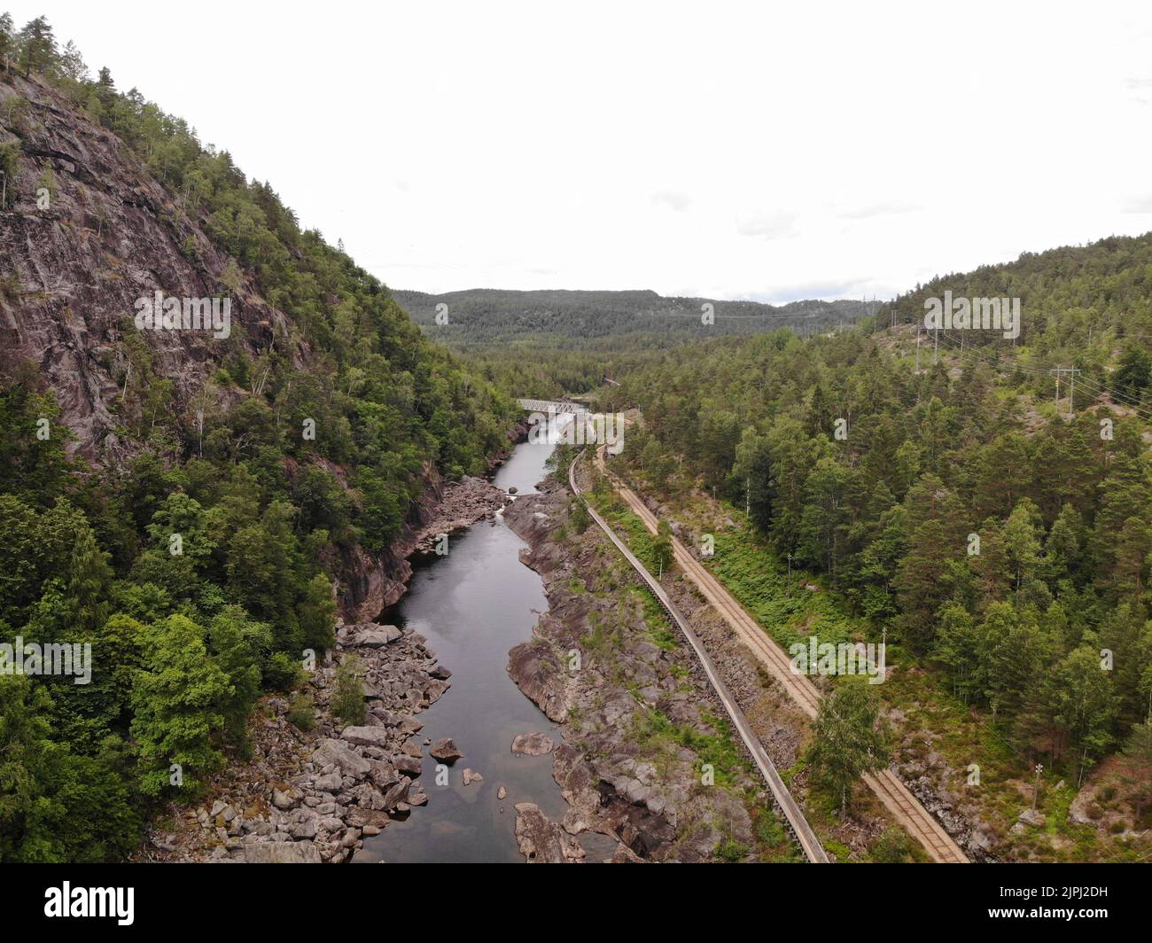 An aerial shot of Tommerenna Lumber Slide in Norway Stock Photo - Alamy