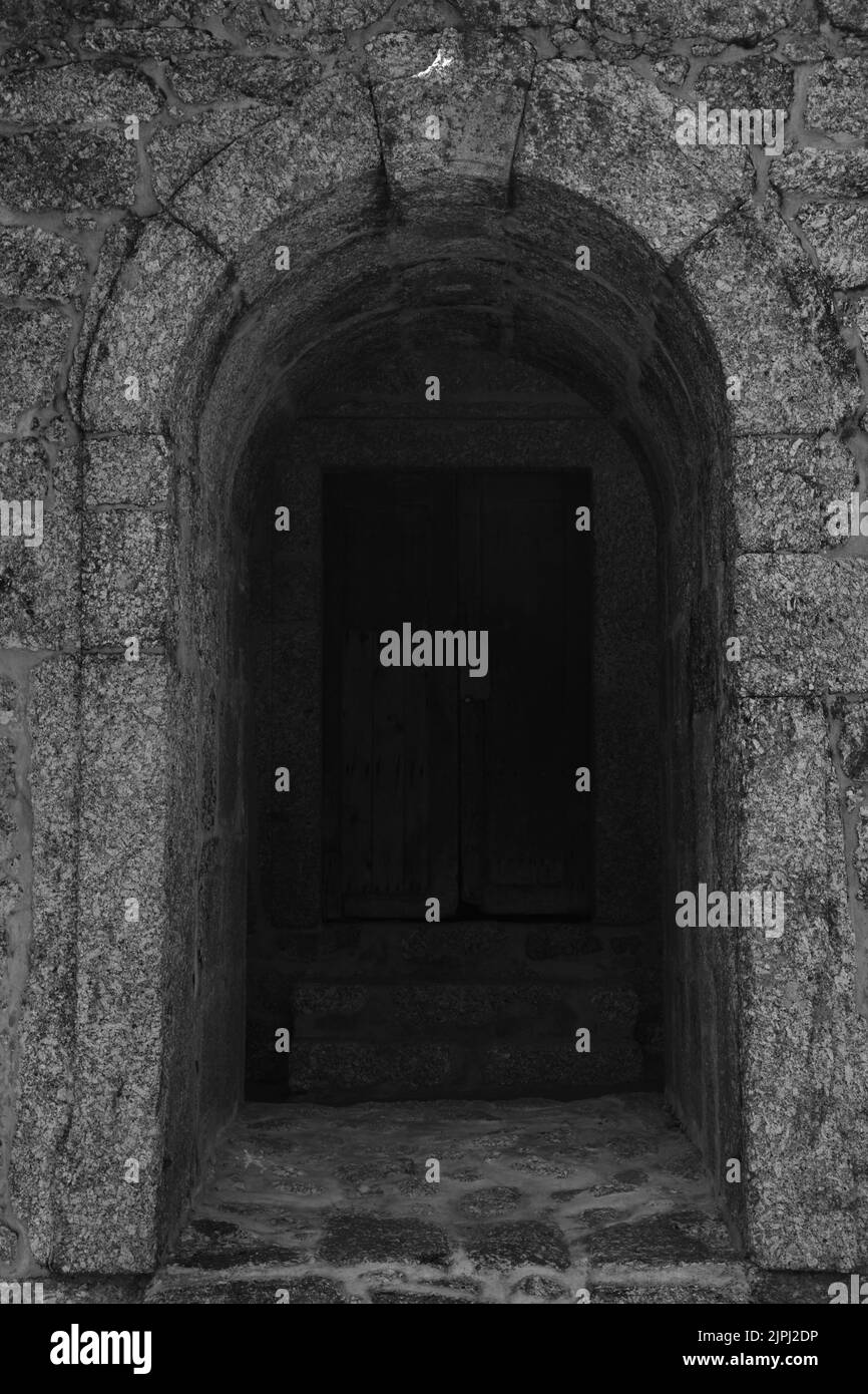 Door in stone house Black and White Stock Photos & Images - Alamy