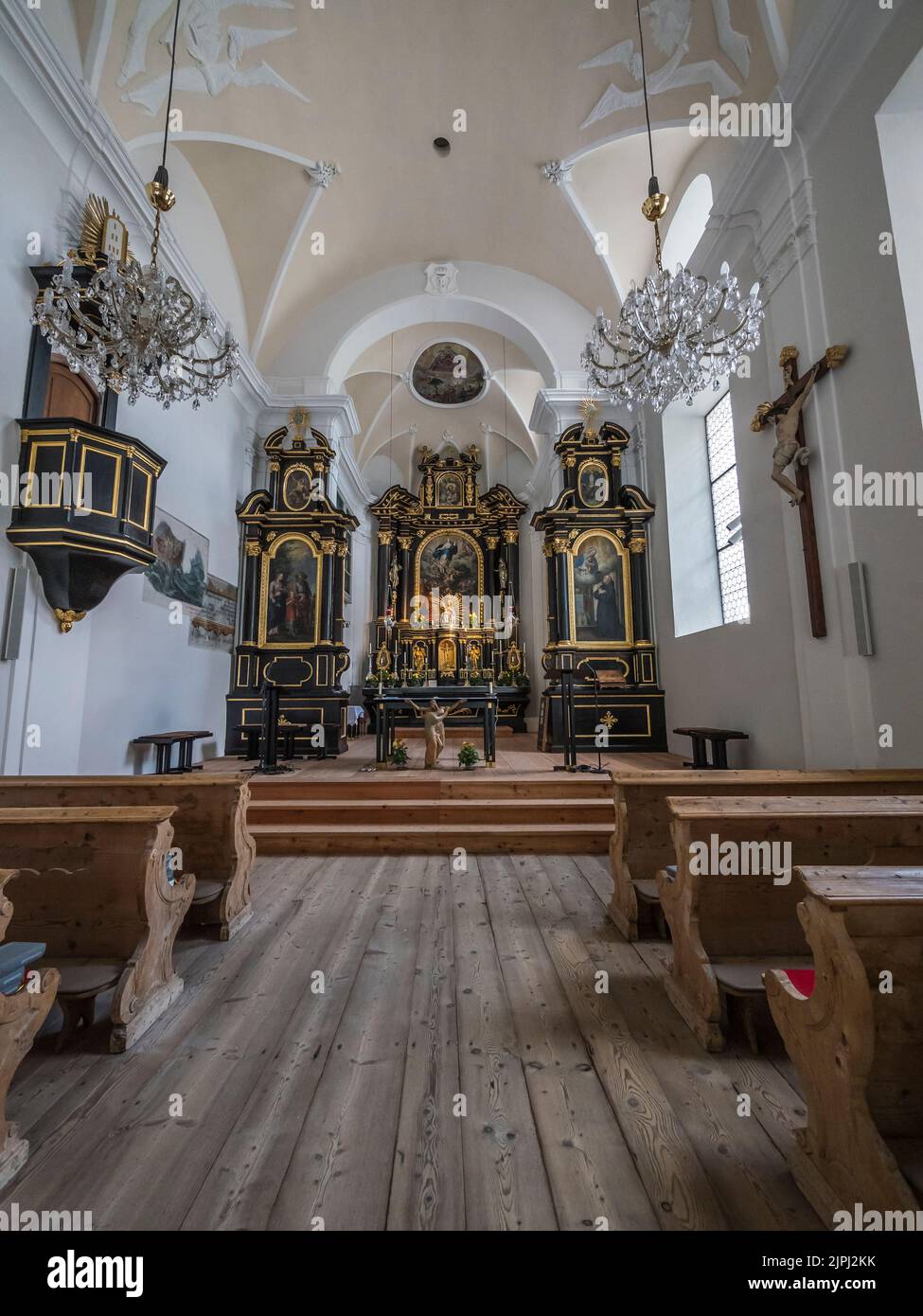 This is the church interior at Maria Waldrast monastery near Mieders in ...
